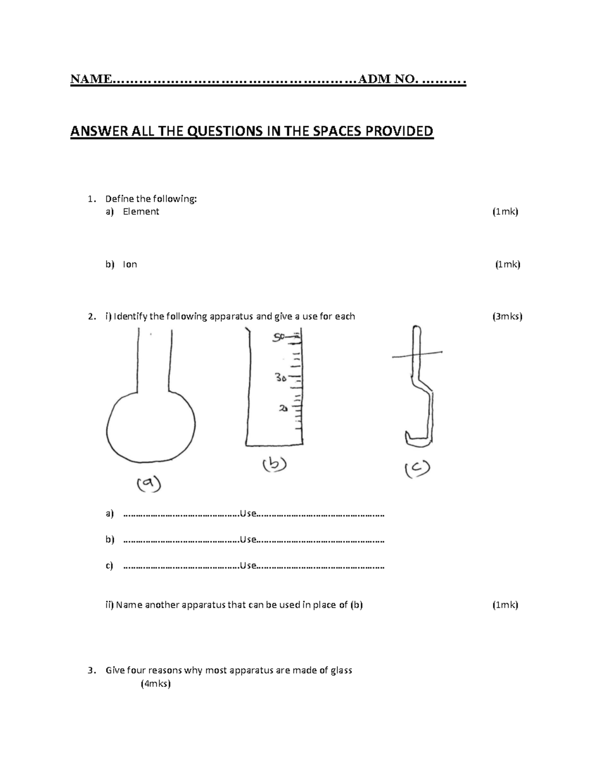Chemistry Form 2: Comprehensive Exam Questions and Answers - Studocu