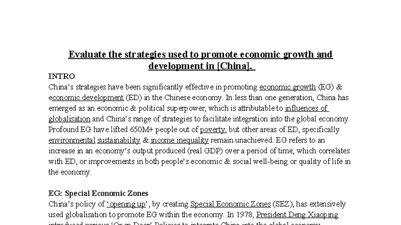China Case Study: Strategies for Economic Growth & Development - Studocu