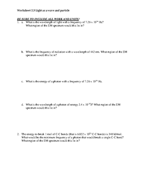Worksheet 2.2 Photoelectric Effect - Worksheet 2. 2 Light as a particle ...