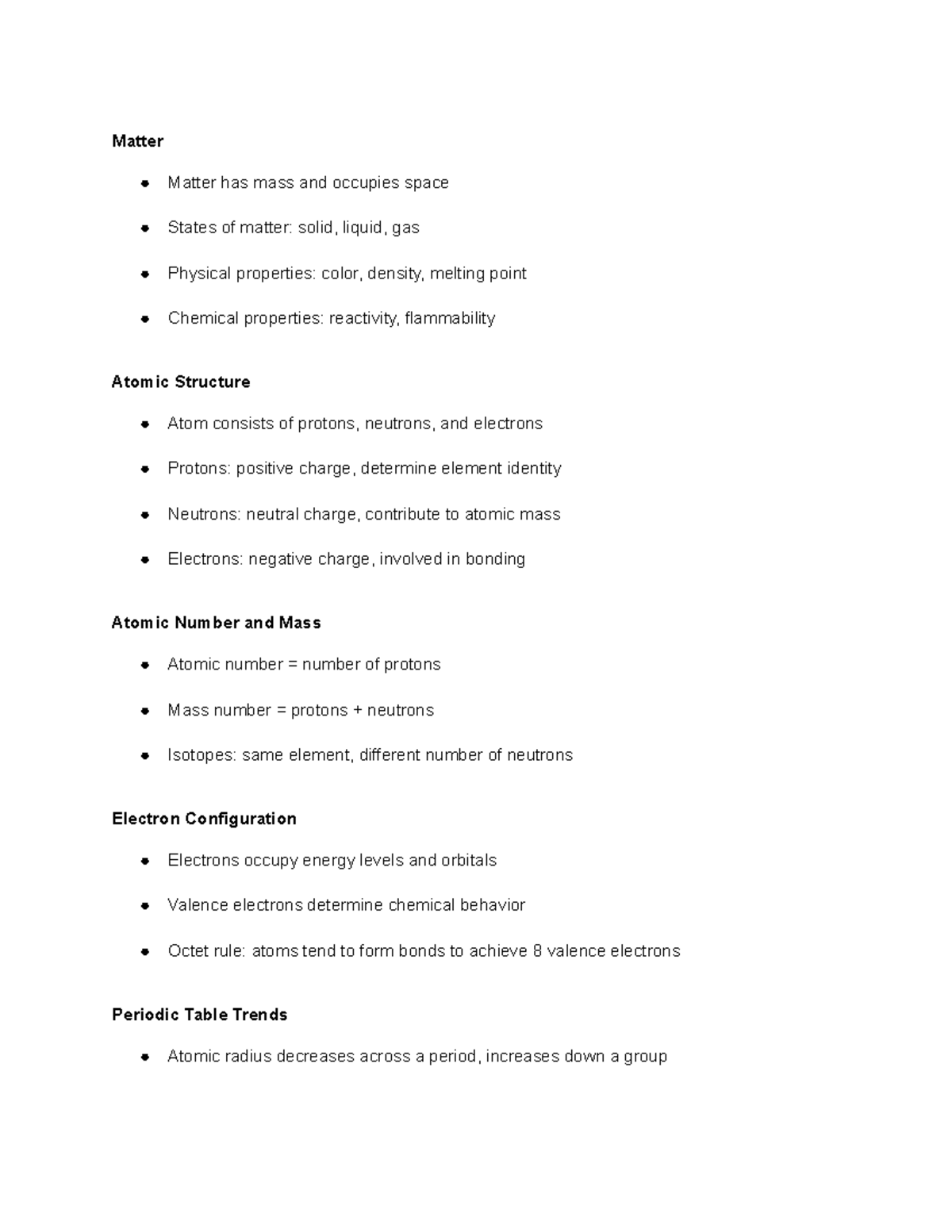 Chm101 - Matter, Atomic Structure, and Periodic Trends Notes - Studocu