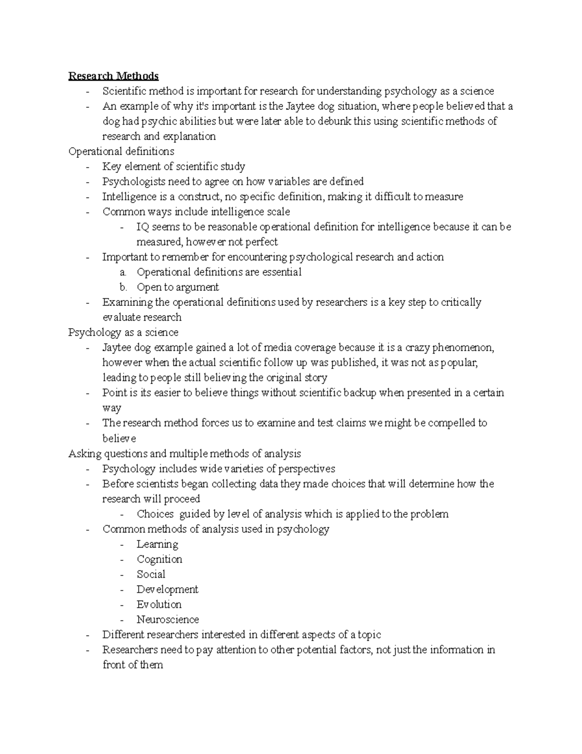 Psych 1X03 - Research Methods and Learning Theories Lecture Notes - Studocu