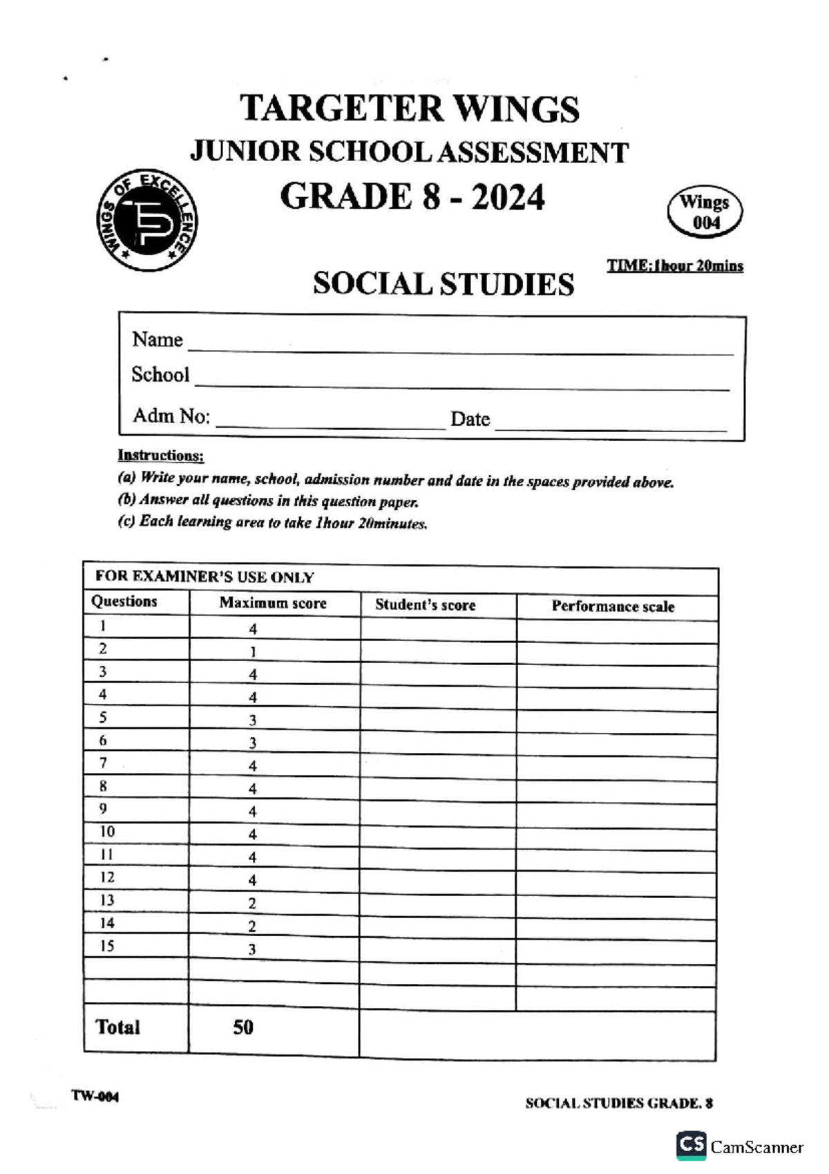G8 Social Studies Holiday Assignment 2024 - Assessment Paper - Studocu