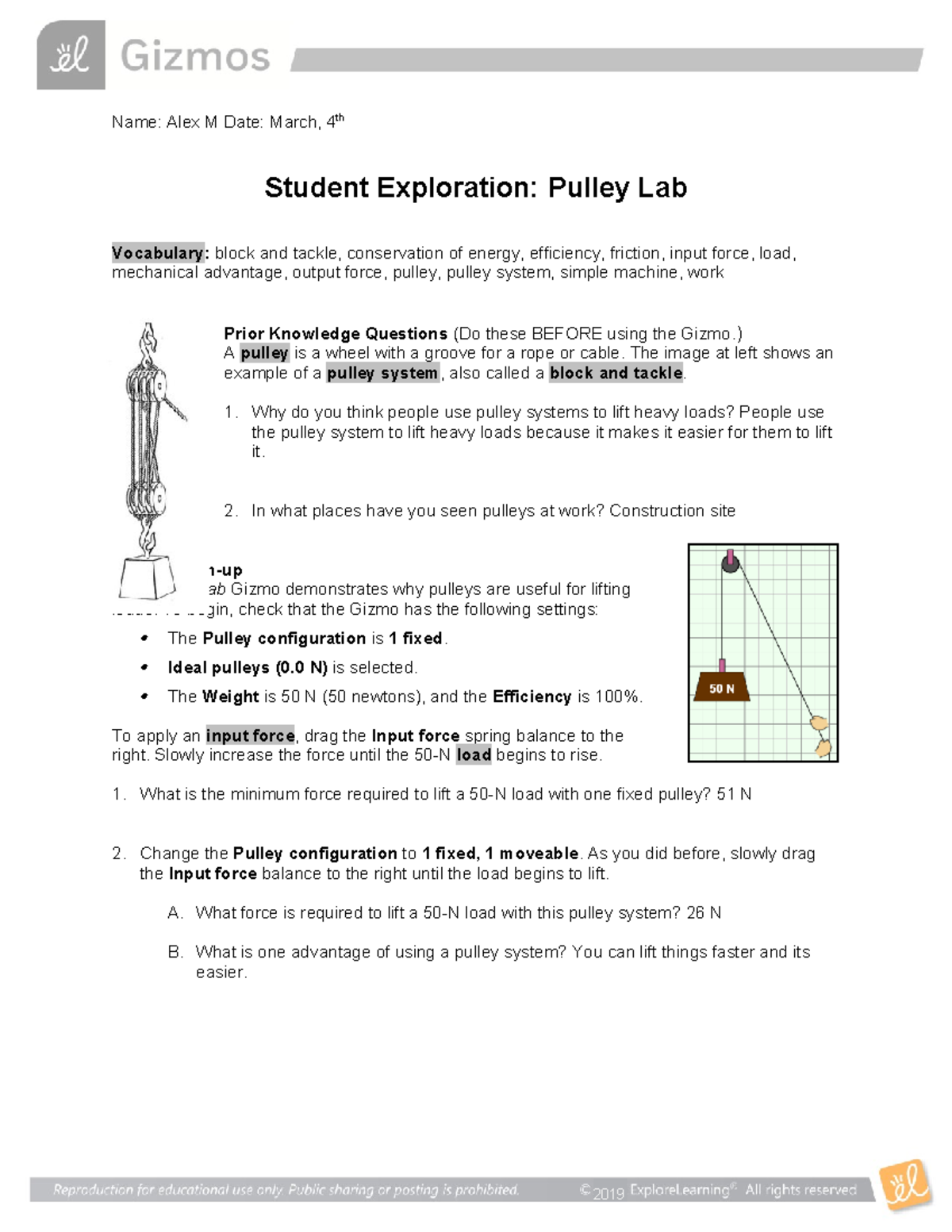 Pulley Lab SE - Comprehensive Answers and Analysis - Studocu