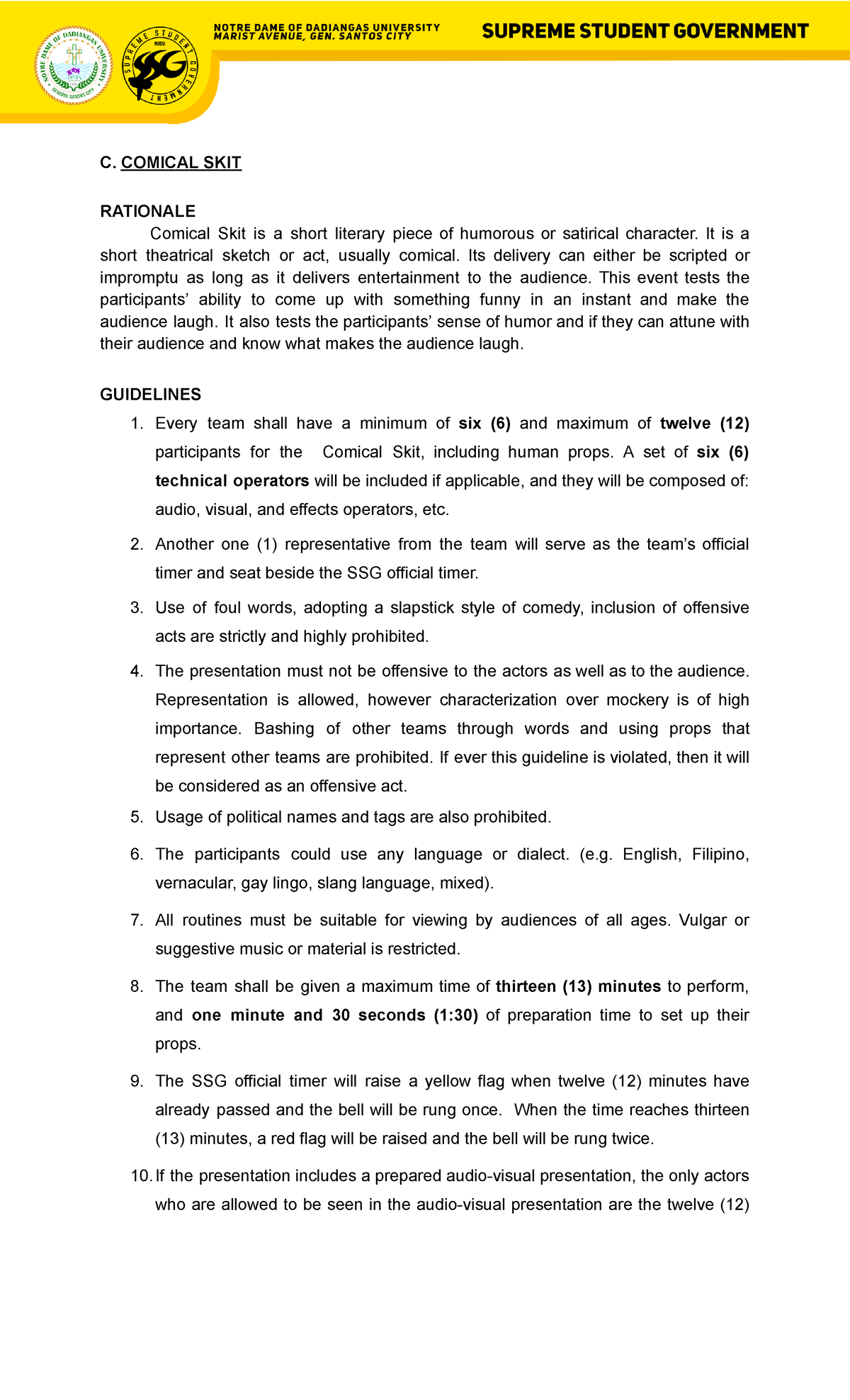 Comical Skit Guidelines for Effective Performance Evaluation - Studocu