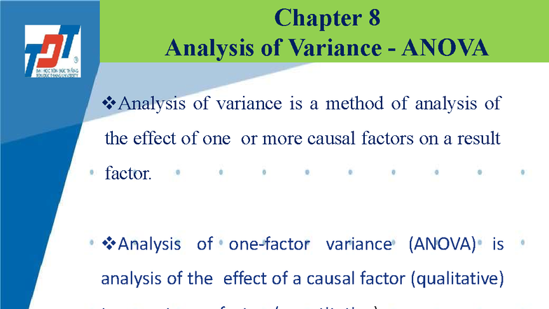 Chapter 8: Analysis of Variance (ANOVA) and Its Applications - Studocu