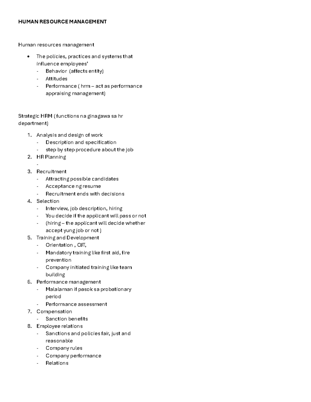 HUMAN RESOURCE MANAGEMENT (HRM) Overview and Key Functions - Studocu
