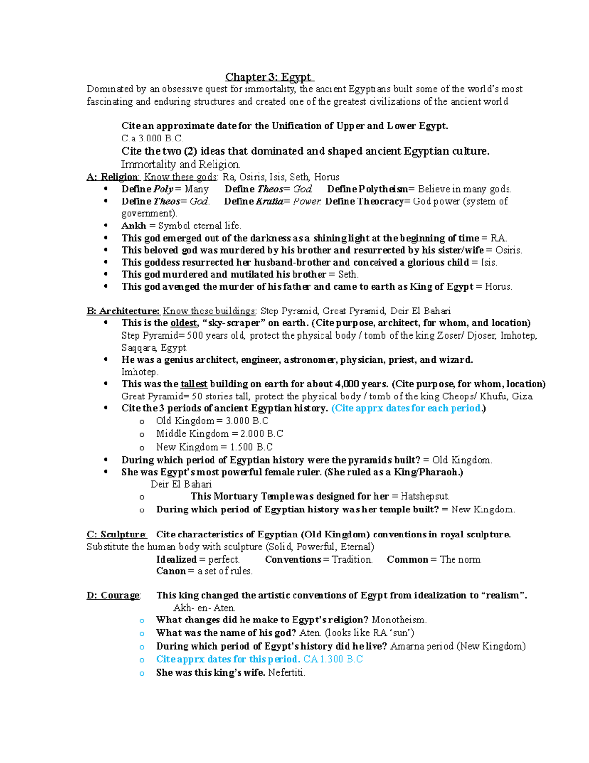 HUM - Review Chapter 3 - Lecture notes 3 - Chapter 3: Egypt Dominated ...