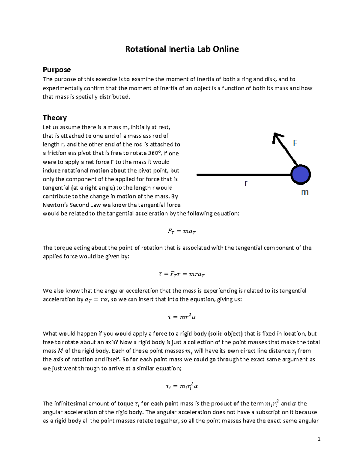 Fall 2023 PHY-1951 Rotational Inertia Lab Online Analysis - Studocu