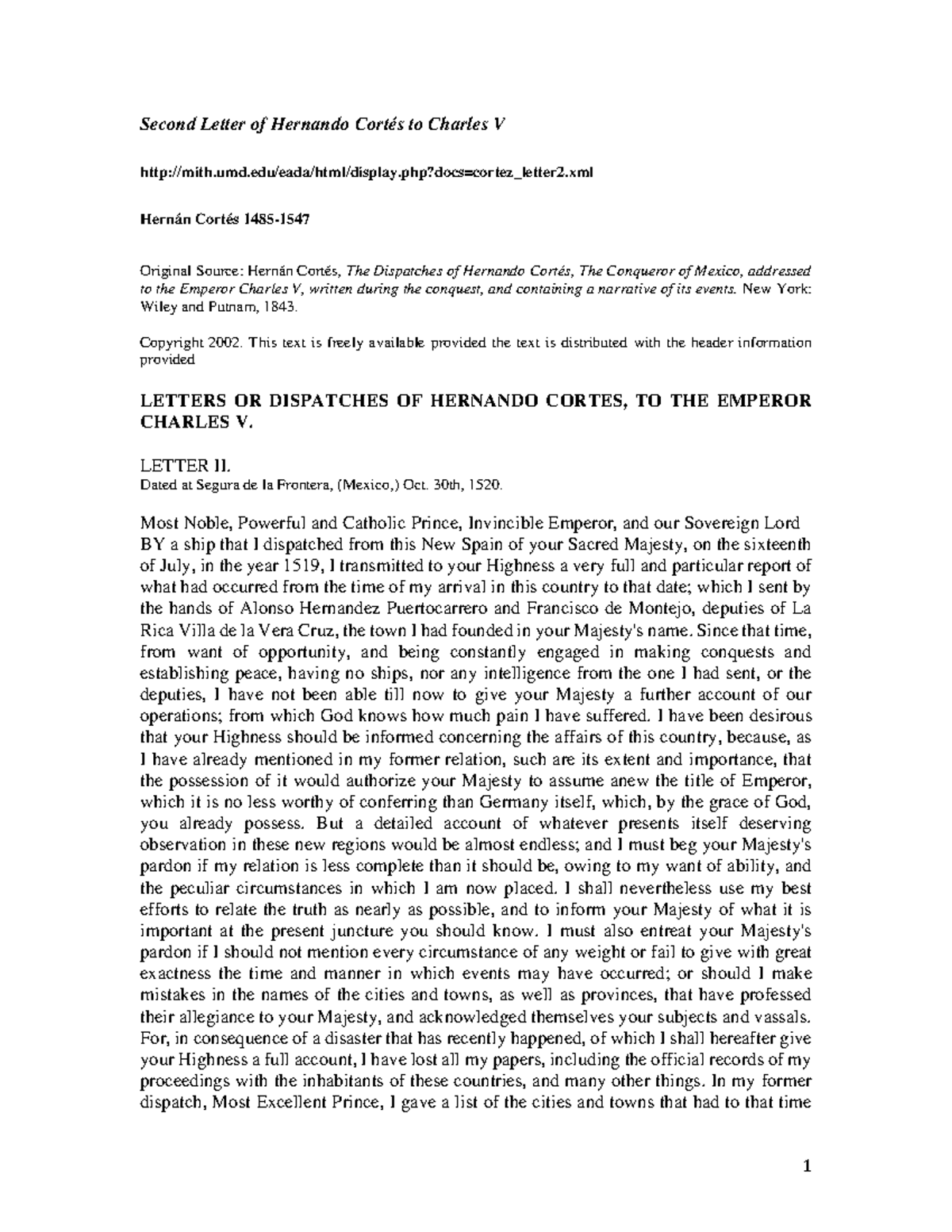 Second Letter of Hernán Cortés to Charles V (HIST 101) - Studocu