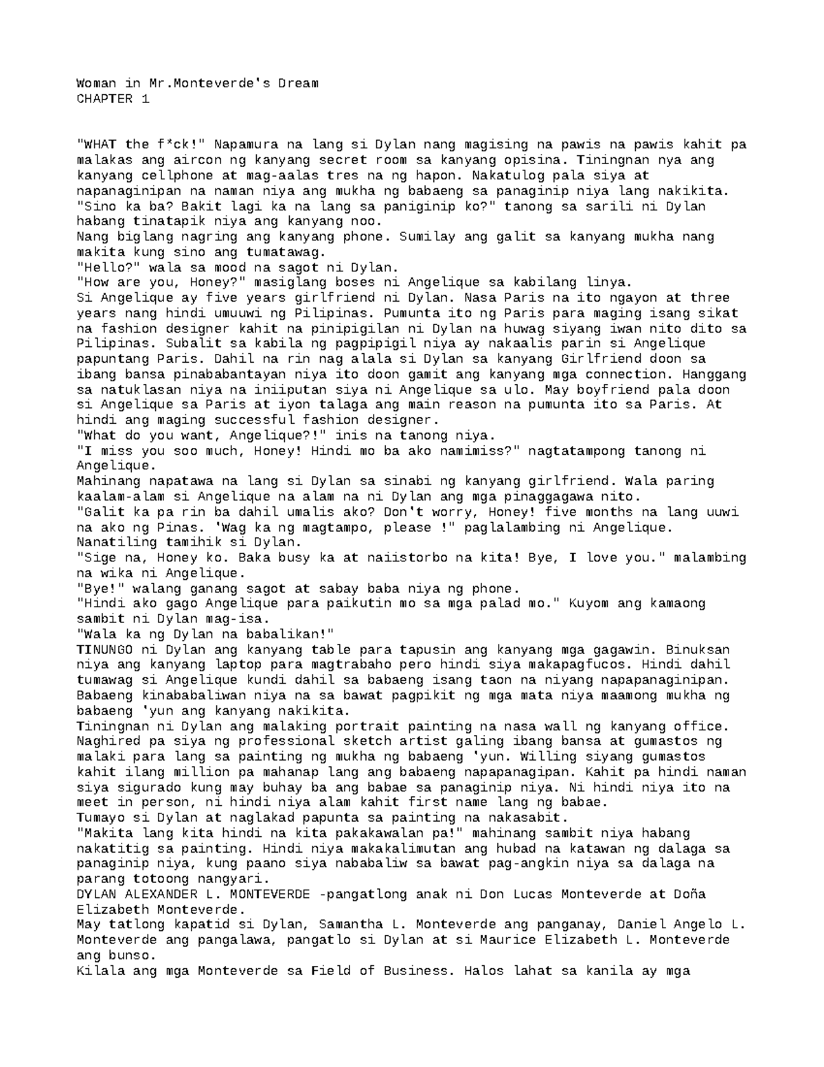 Pdfcoffee - It's about science - Woman in Mr's Dream CHAPTER 1 "WHAT the f*ck!" Napamura - Studocu