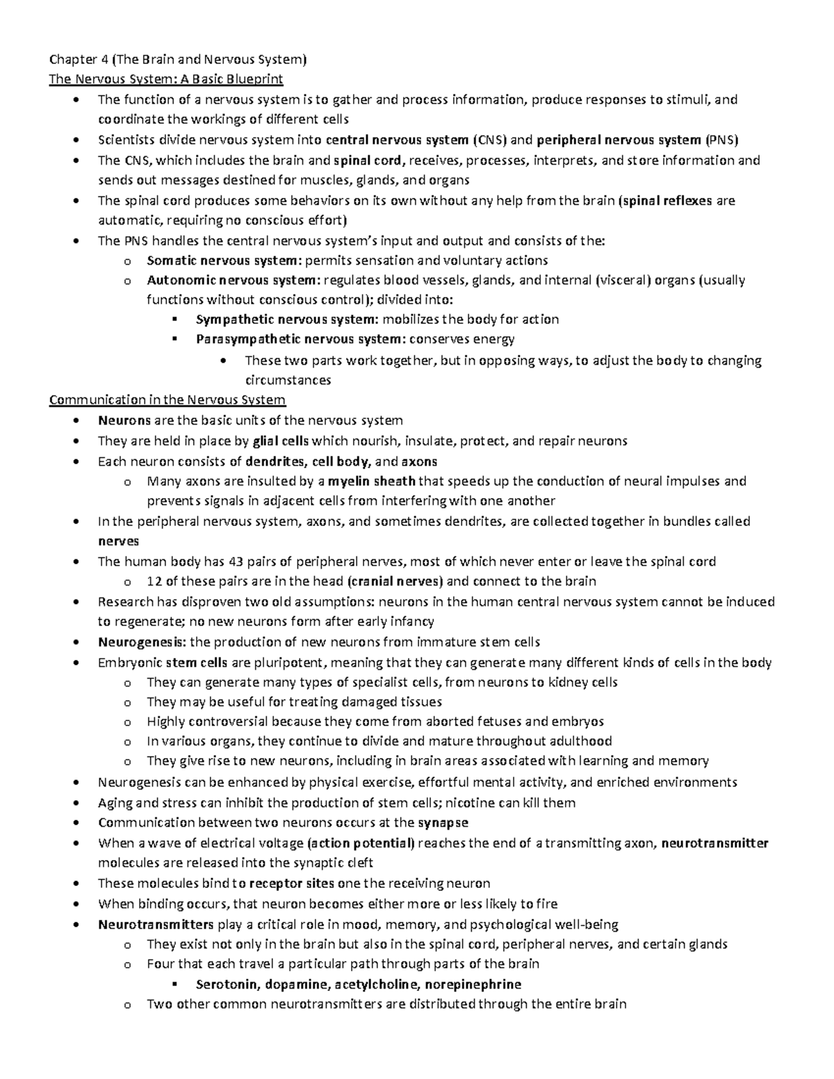 Gen Psych Notes CH 4: Insights into The Brain & Nervous System - Studocu