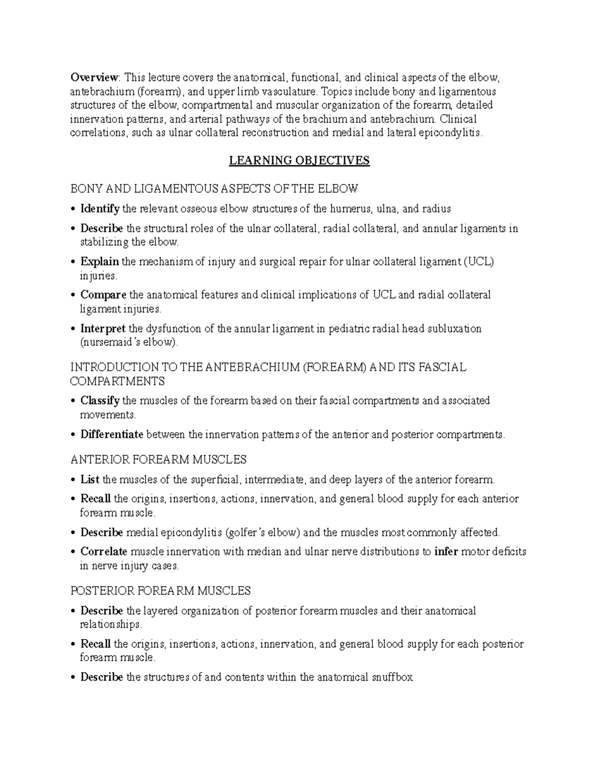 AHS 3415 8415 - Comprehensive Lecture Notes on Elbow & Forearm Anatomy ...