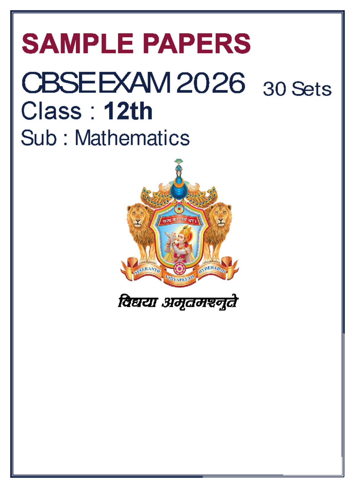 CBSE Class 12 Mathematics Sample Papers for Exam 2025-26 - Studocu