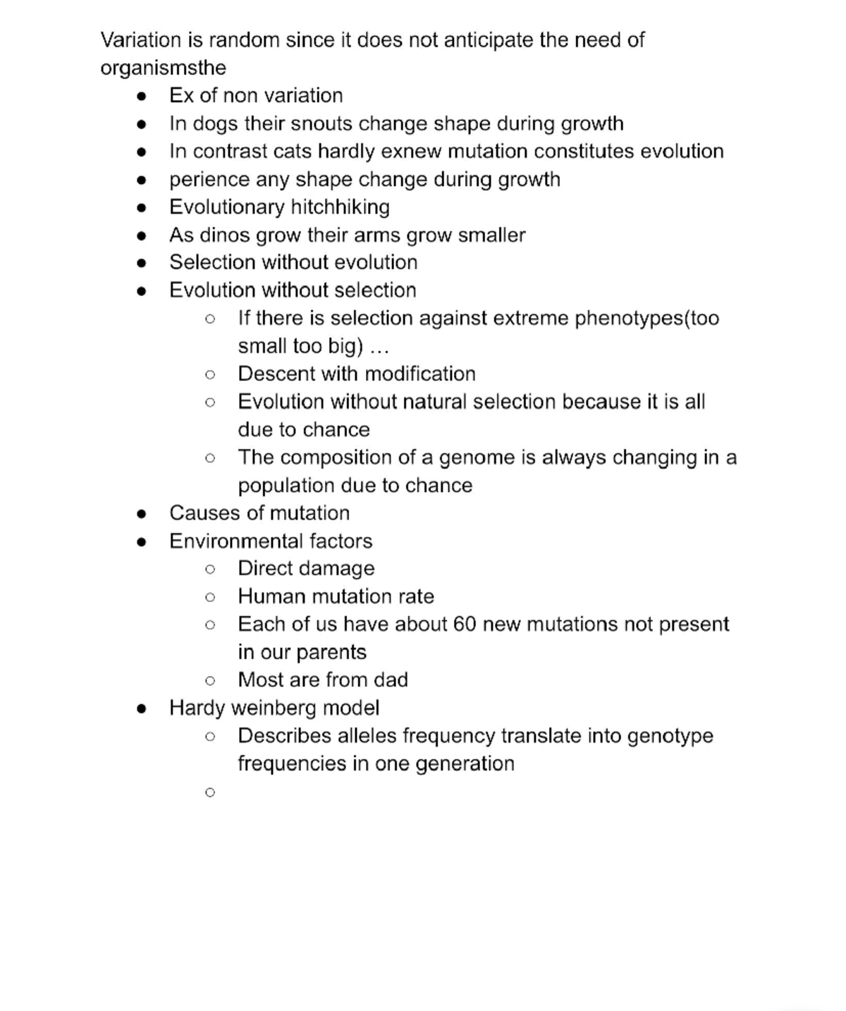 BIOL 101: Evolutionary Concepts and Mutation Notes - Studocu