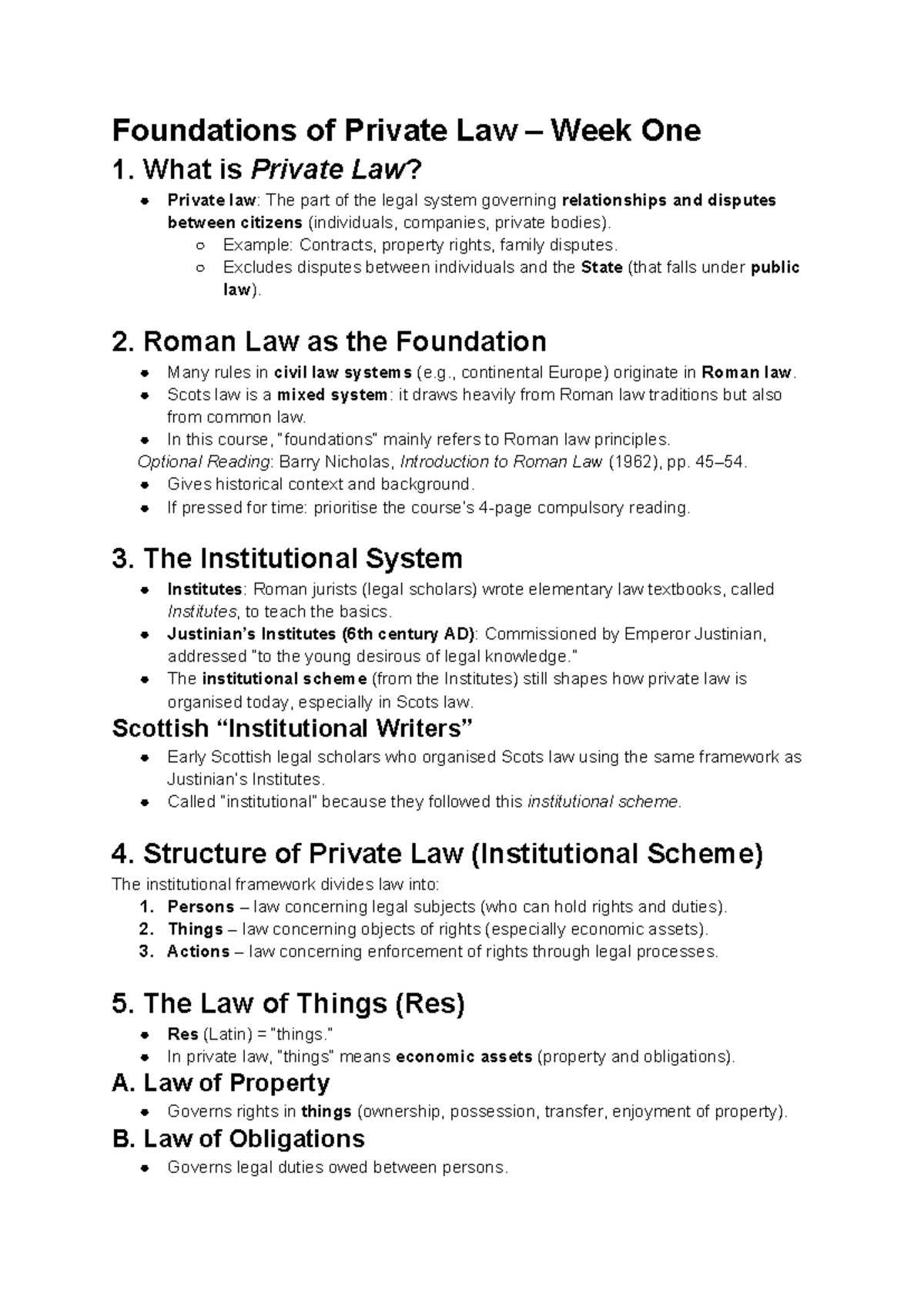 Foundations of Private Law (LAW101) – Week 1 Overview - Studocu