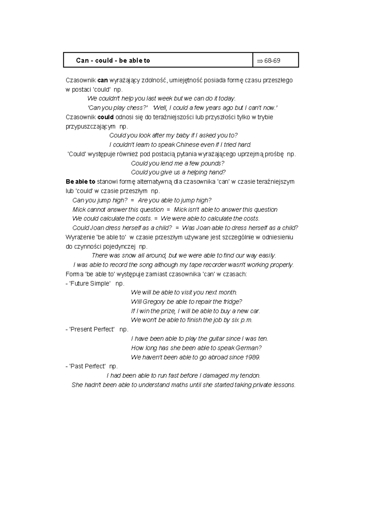 Can, Could, and Be Able To: English Grammar Study Materials - Studocu