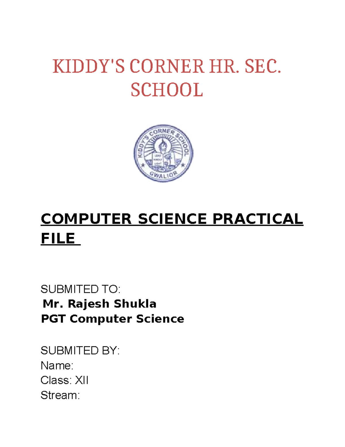 CS XII Final Practical File for Computer Science - Studocu