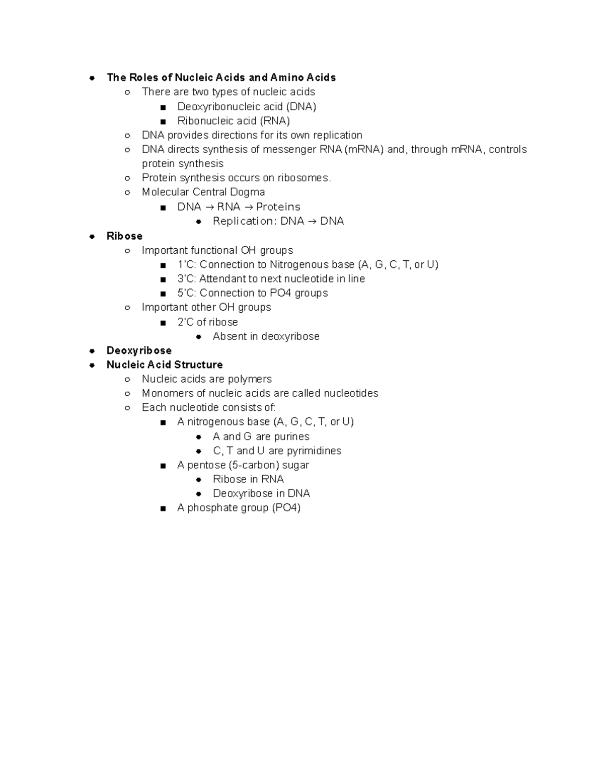 Biol 101: Chapter 10 Nucleic Acids and Protein Synthesis Notes - Studocu