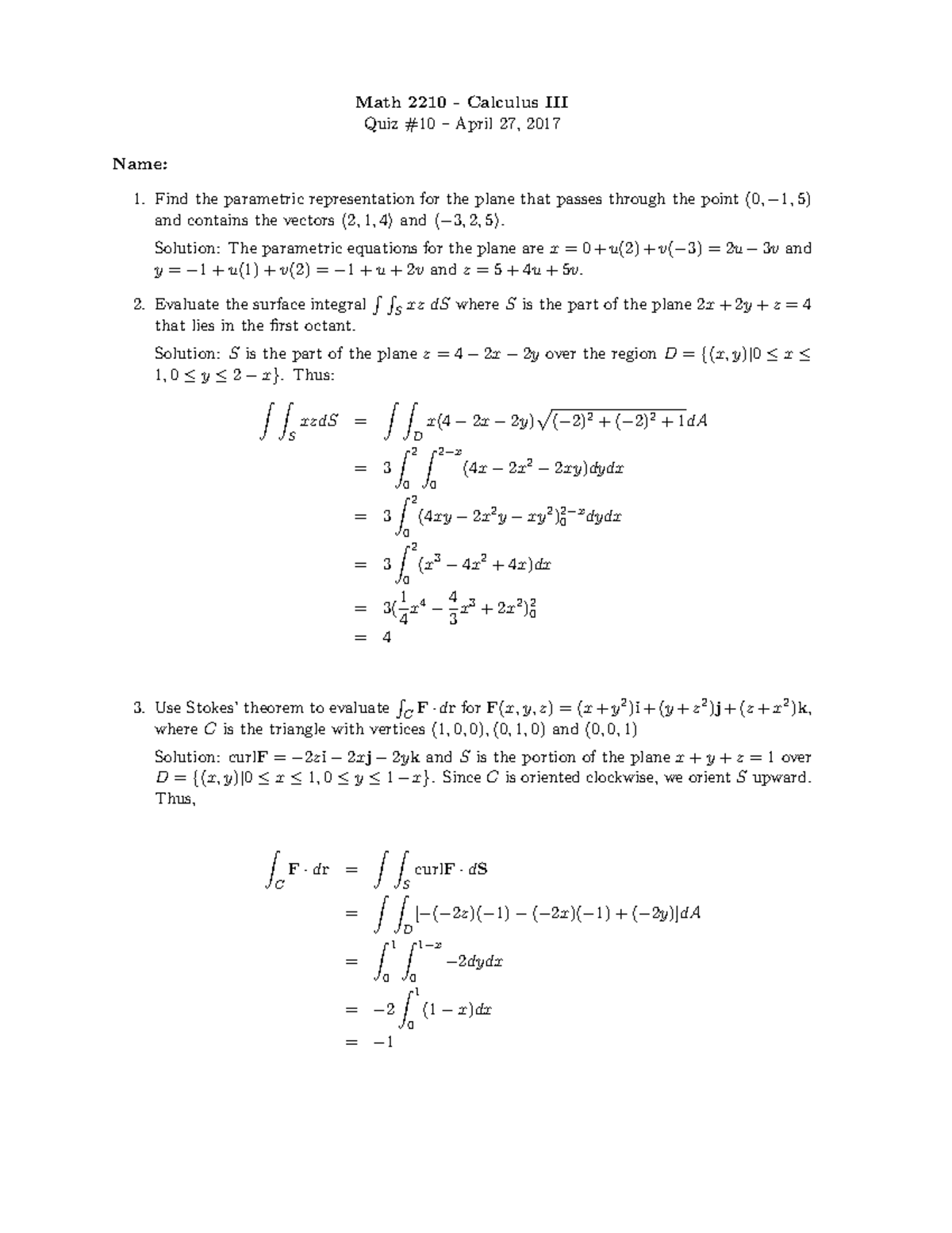 2210 04 Sp17 Quiz 10 - Calculus 2 - Quiz Week 10 - Math 2210 - Calculus ...