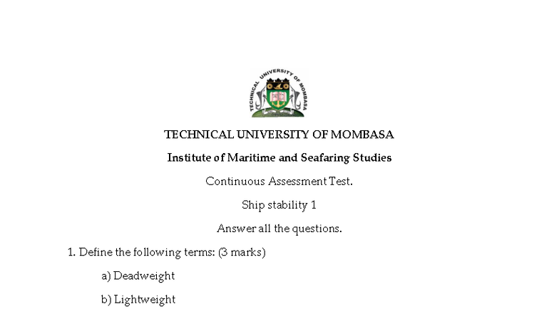 Ship Stability CAT - Lecture Notes for Technical University of Mombasa ...