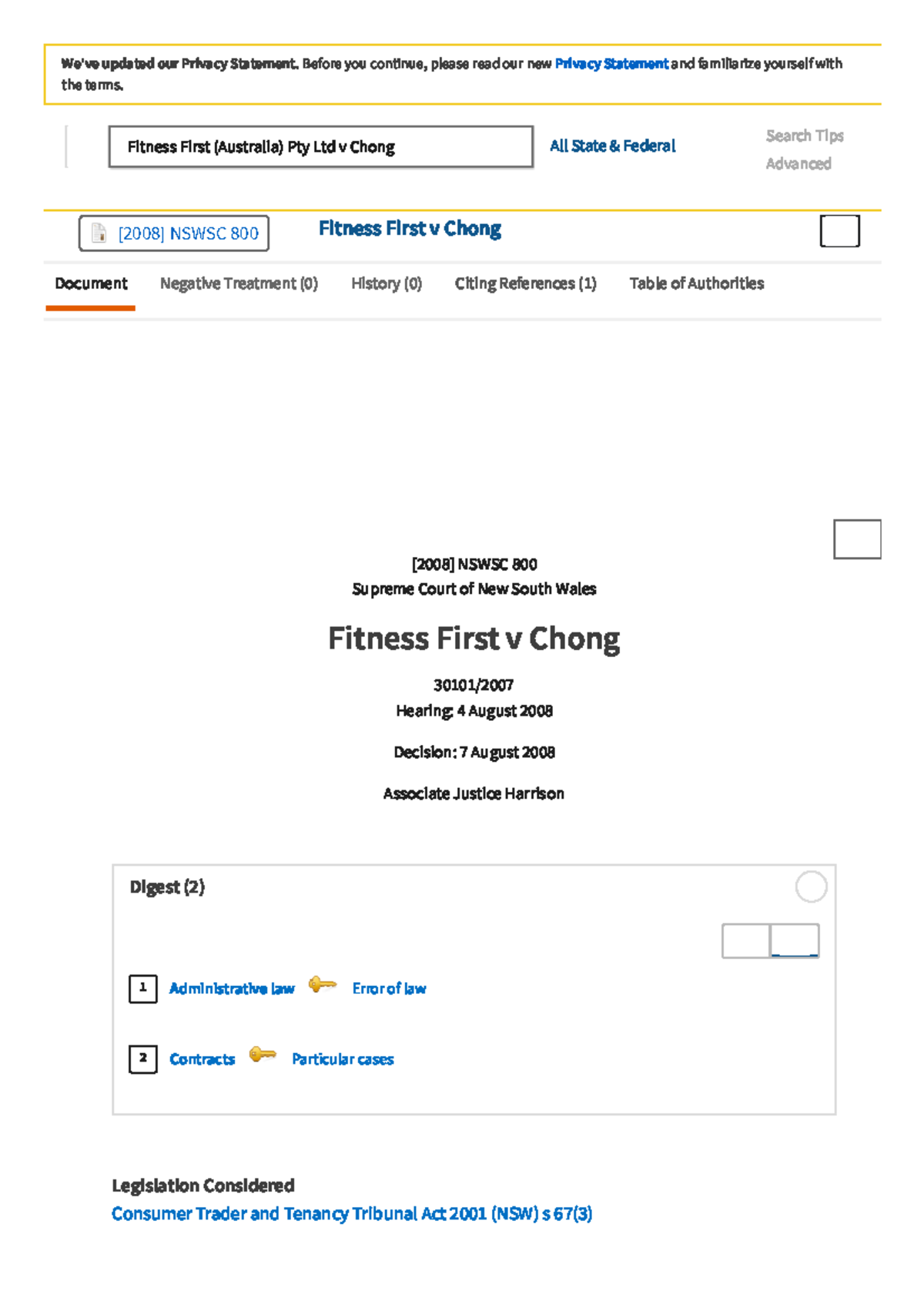 Fitness First v Chong Case Summary - NSWSC 800 Analysis - Studocu