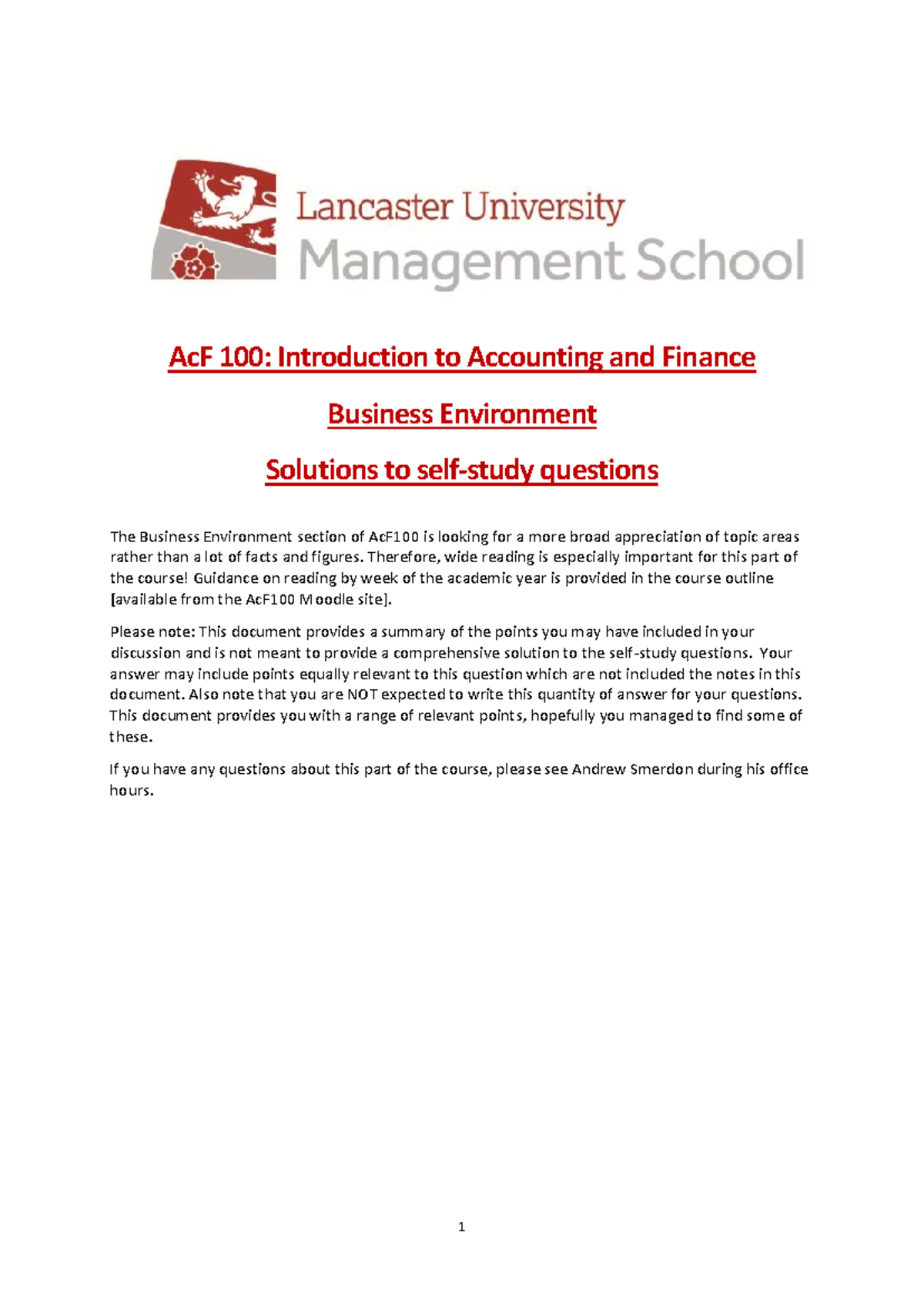 AcF 100 Final Exam Notes: Business Environment & Management Concepts ...