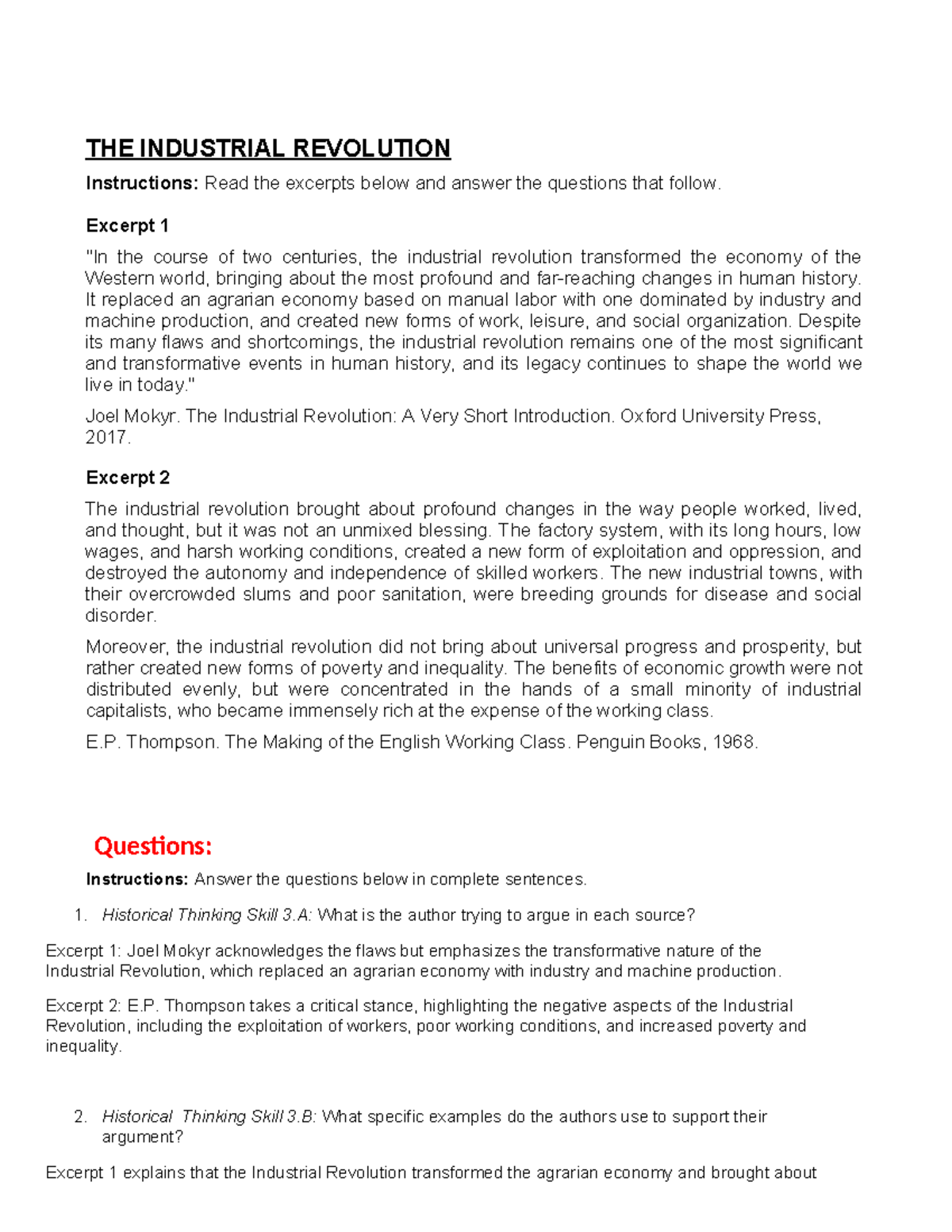 Secondary Source Analysis: The Impact of the Industrial Revolution ...