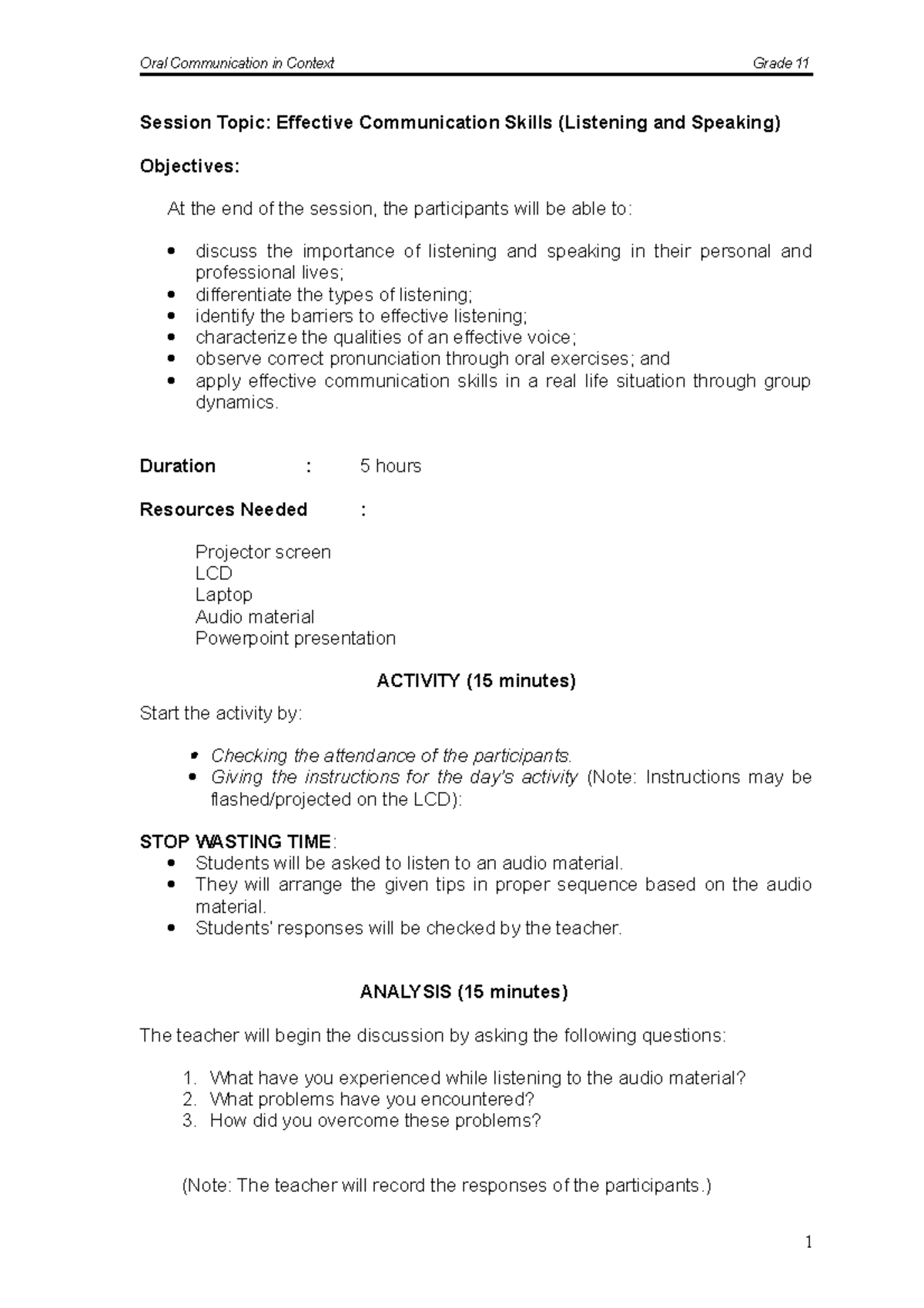 Effective Comm Skills - Oral Communication in Context Grade 11 Session ...