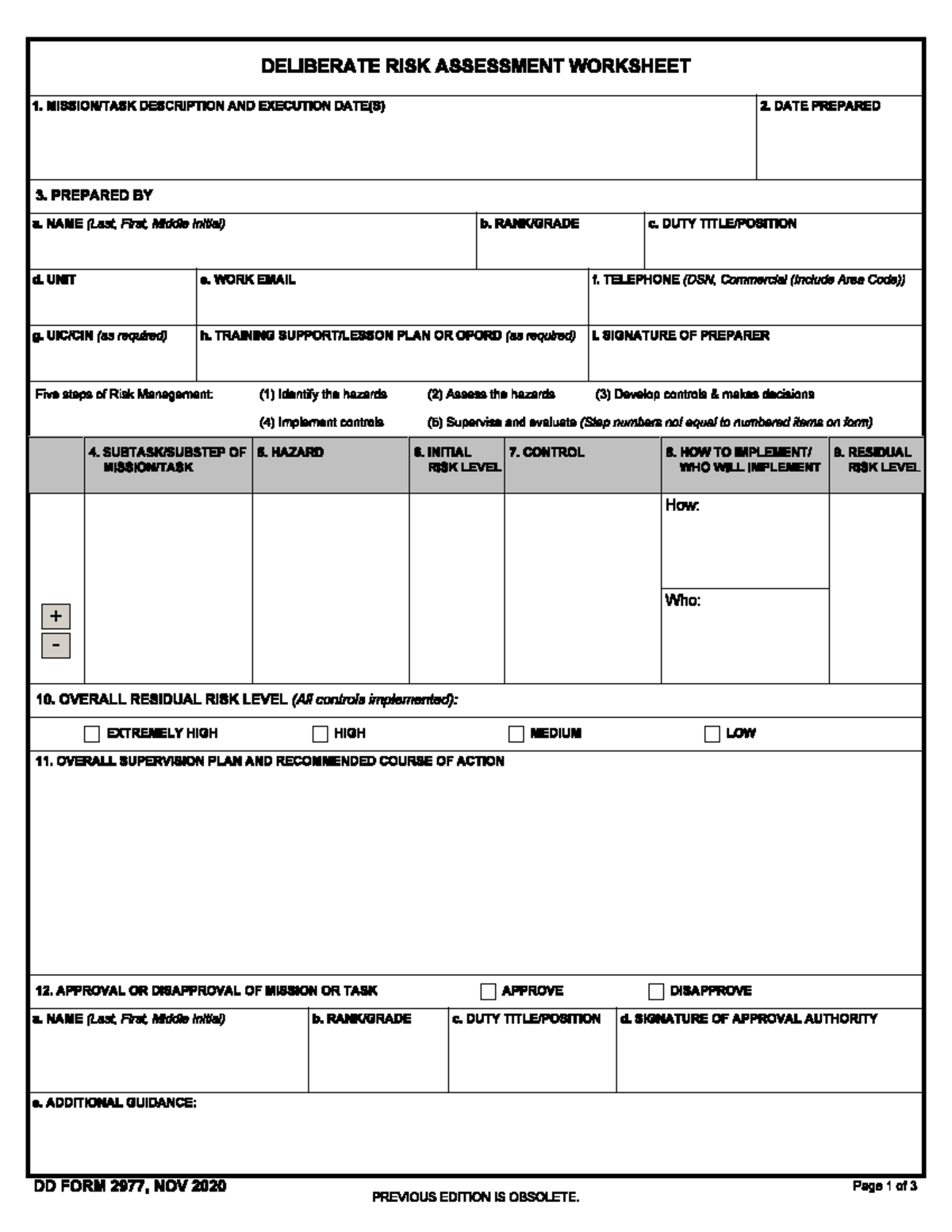 Deliberate Risk Assessment Worksheet (Form DD-2977) - Studocu