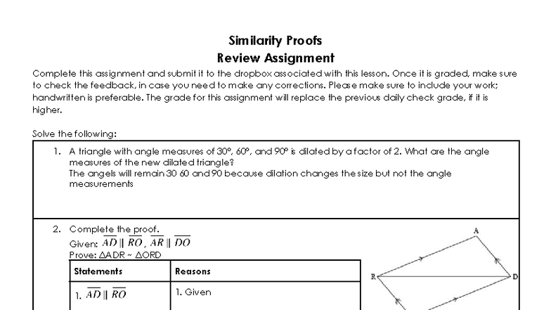Similarity Proofs Review Assignment - Studocu