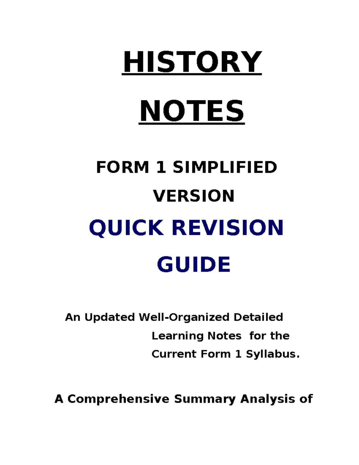 History Form 1 Term 1 Revision Notes: Key Concepts and Insights - Studocu