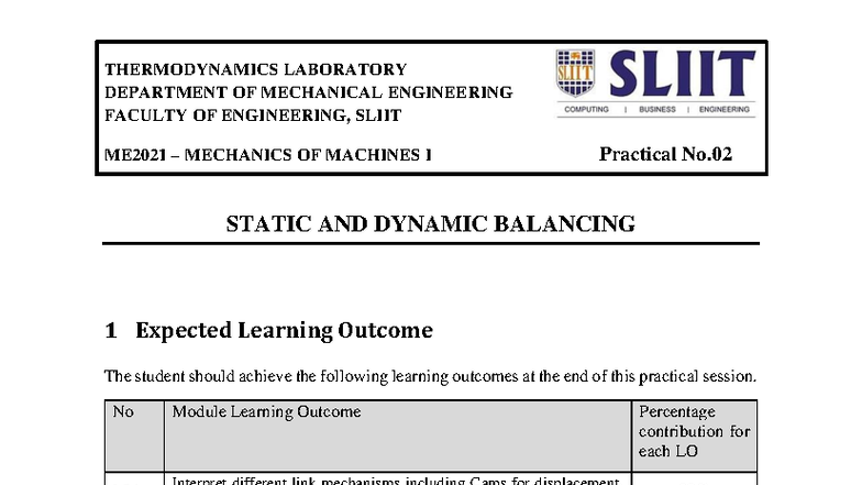 ME2021 Mechanics of Machines I: Static & Dynamic Balancing Lab Report ...