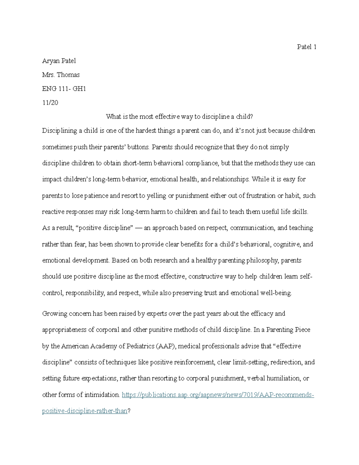 ENG GH1 Research Essay: Effective Child Discipline Strategies - Studocu