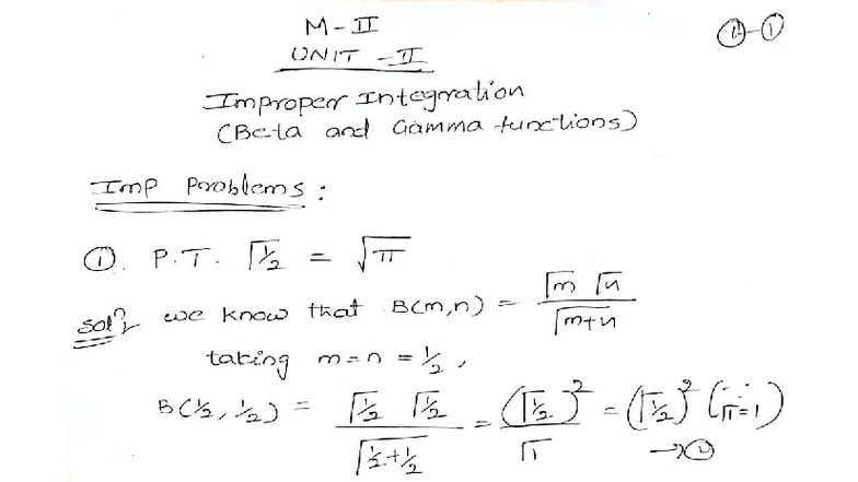 II I UNIT: Improper Integration & Beta/Gamma Functions Problems - Studocu
