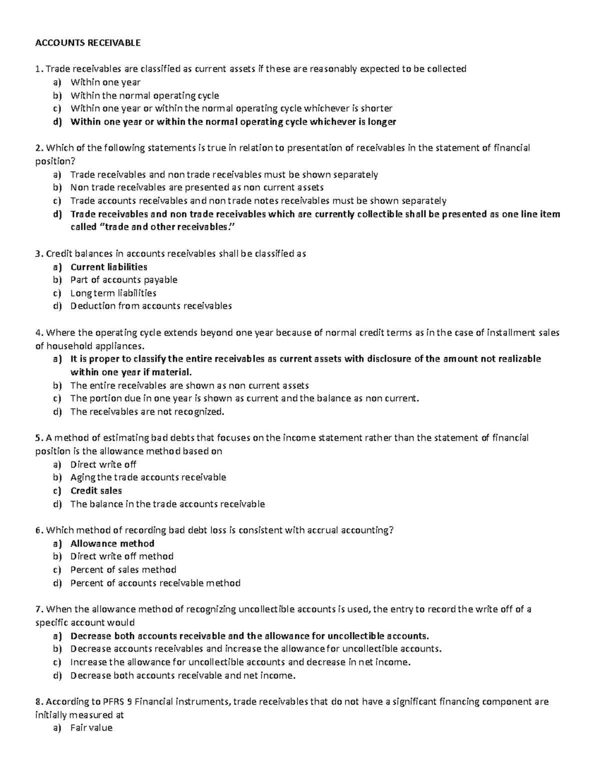 Accounts Receivable Quiz - Chapter Review for Financial Accounting ...
