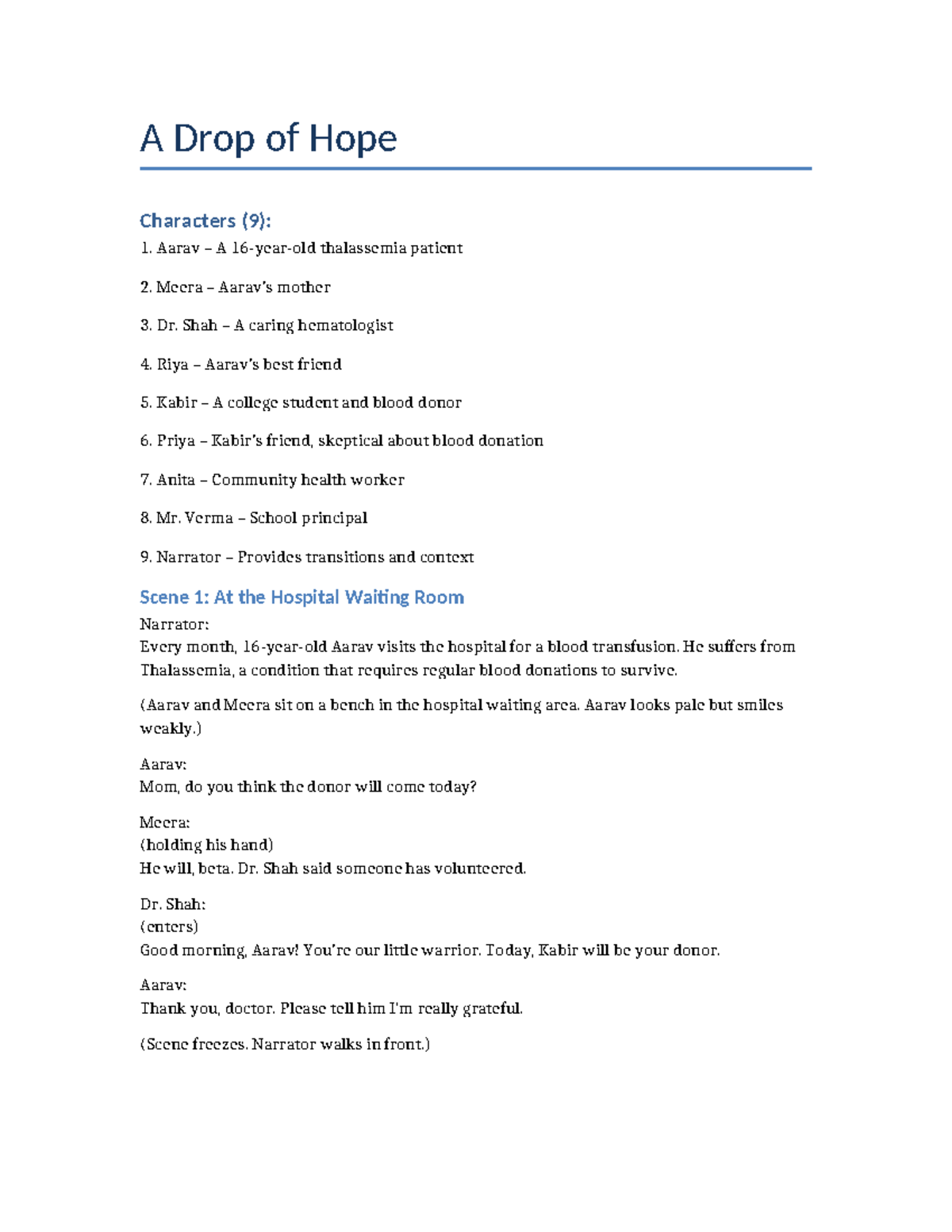 A Drop of Hope: Character Analysis & Themes in English Assignment (20 ...