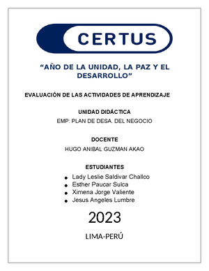 Modelo de Caratula Certus - Emprendimiento AA2 - INSTITUTO DE EDUCACIÓN SUPERIOR TECNOLÓGICO ...