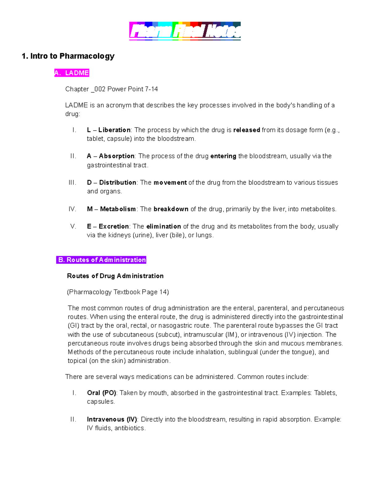 Pharm Final Notes: Key Concepts in Pharmacology (LADME & Drug Admin ...