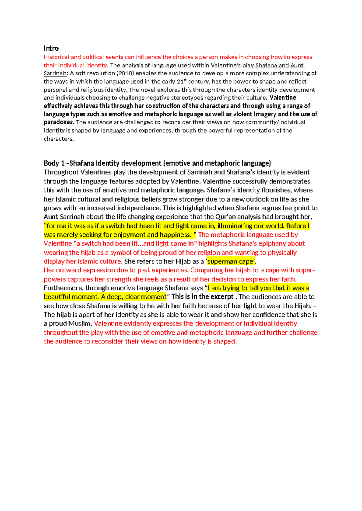 English 18:5 Essay Notes on Identity in "Shafana and Aunt Sarrinah ...