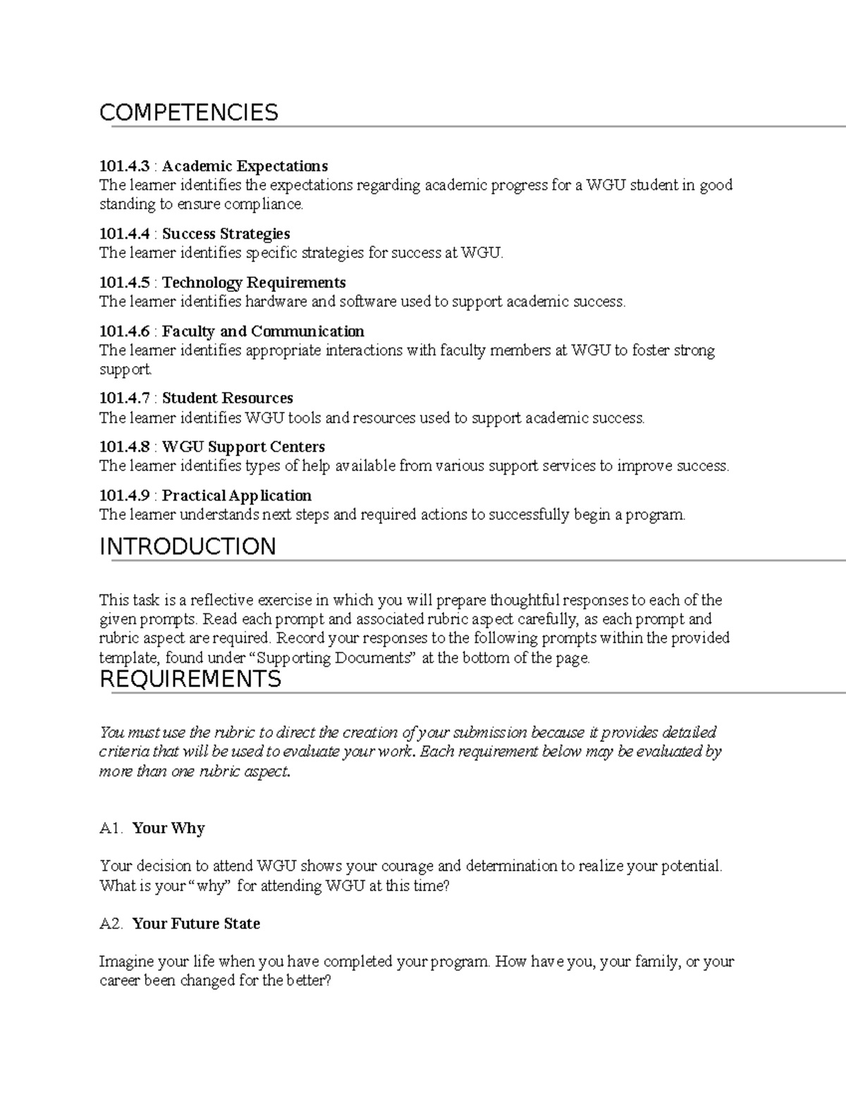 WGU COMP 101: Orientation Task Questions for Academic Success - Studocu