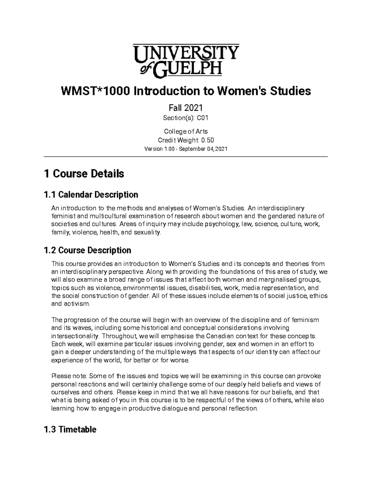 F21 WMST 1000 Syllabus - Womens studies outline here check it out ...
