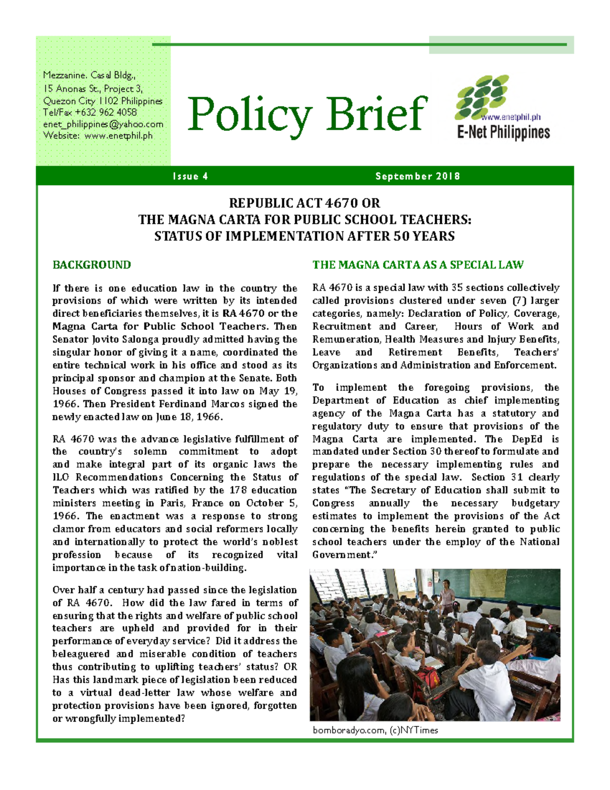Policy Brief on RA 4670: 50 Years of the Magna Carta for Teachers - Studocu