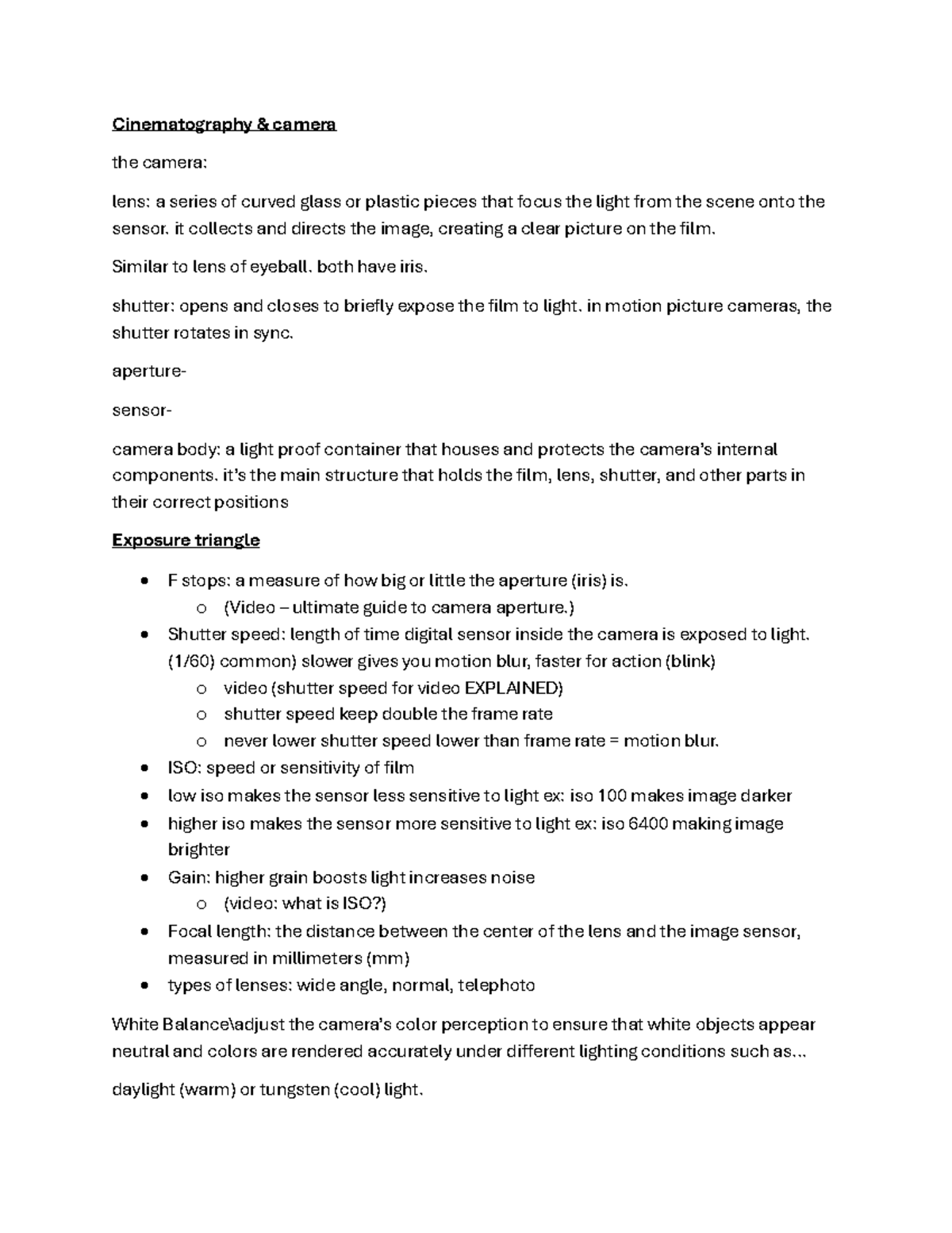 Cinematography Techniques & Camera Ops Guide (CINE 101) - Studocu