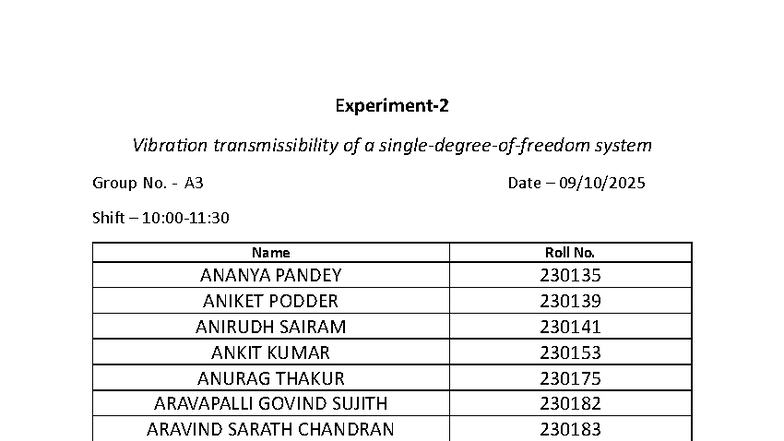 ME333-Exp2 Lab Report: Vibration Transmissibility Analysis - Studocu