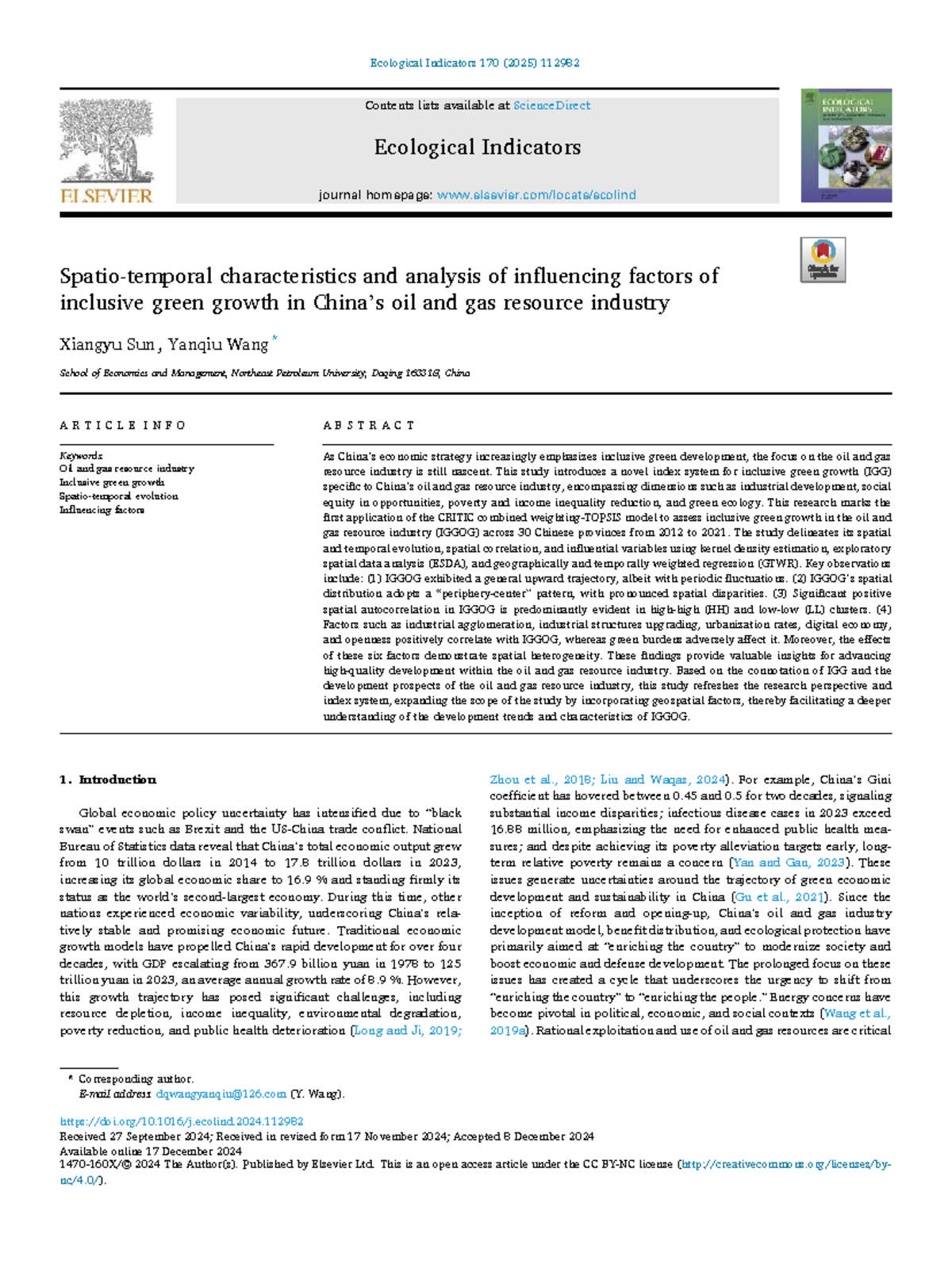 Analysis of Inclusive Green Growth in Oil & Gas Industry (ECO 170 ...
