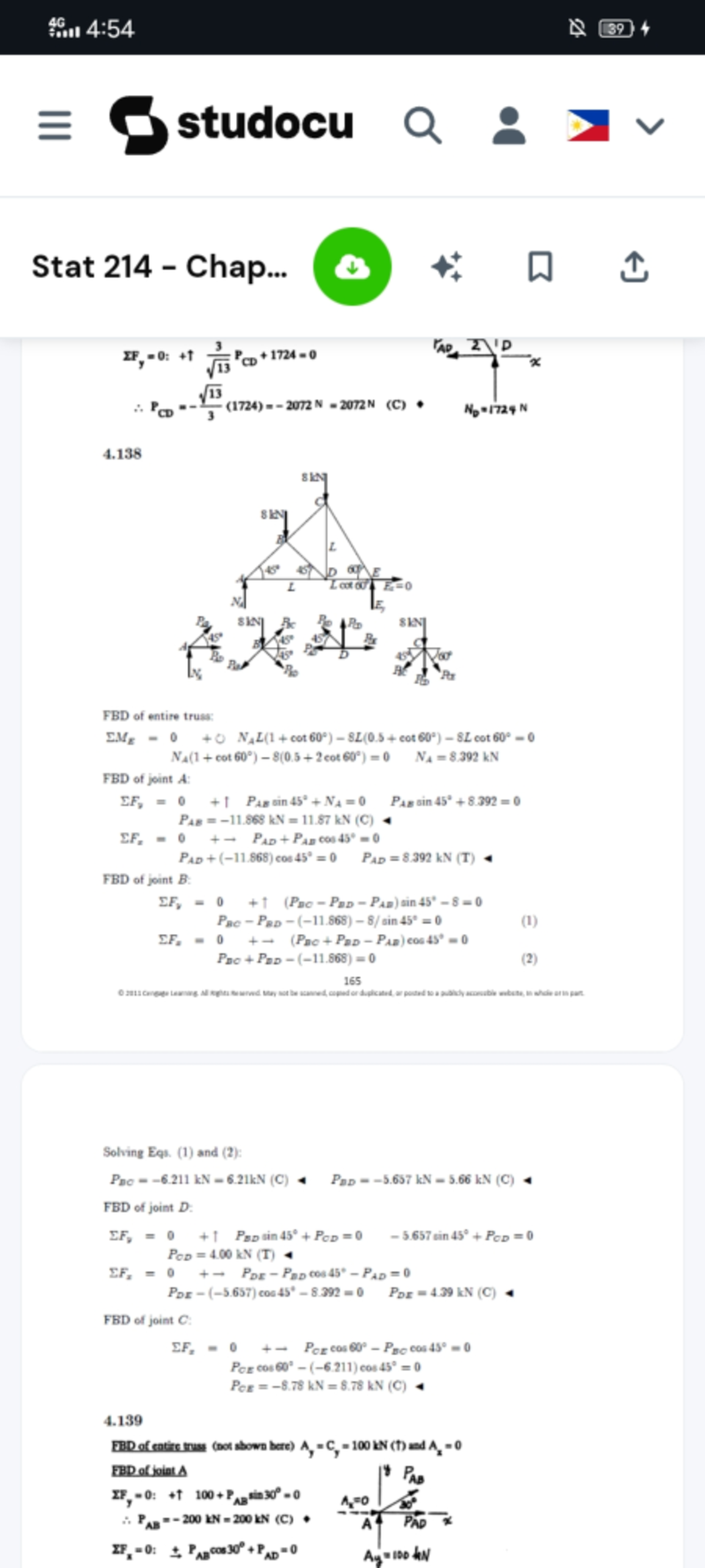 Stat 214 Final Exam: FBD Analysis of Trusses and Forces - Studocu