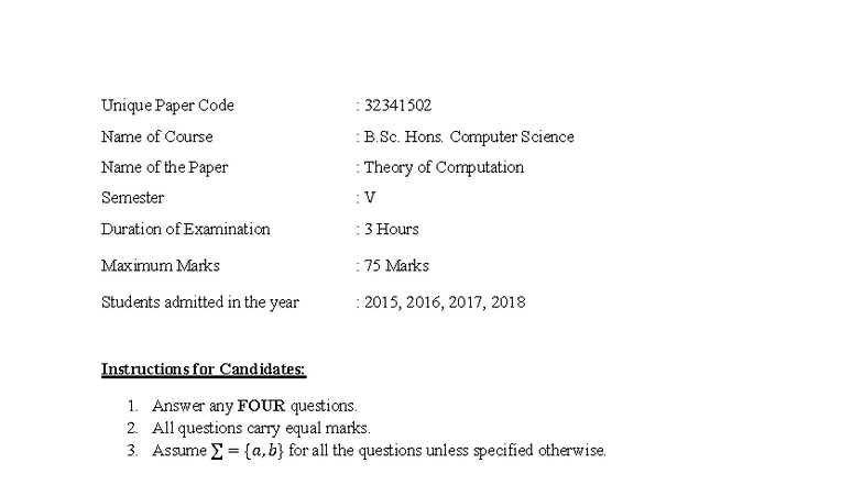 Theory of Computation Exam Notes - B.Sc. CS Sem V (Dec 2020) - Studocu