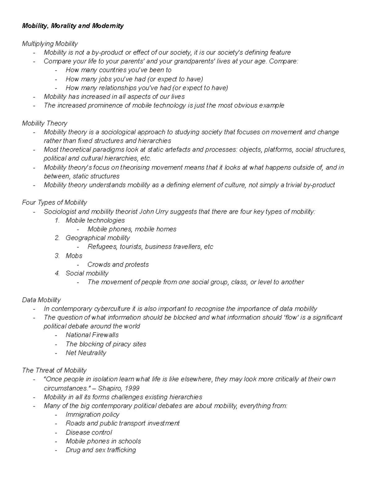 Cyberculture: Mobility, Morality, and Modernity - Lecture Notes - Studocu