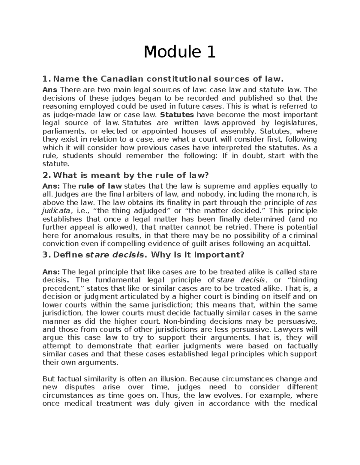 Canadian Law Sources & Principles: Module 1 Overview - Studocu