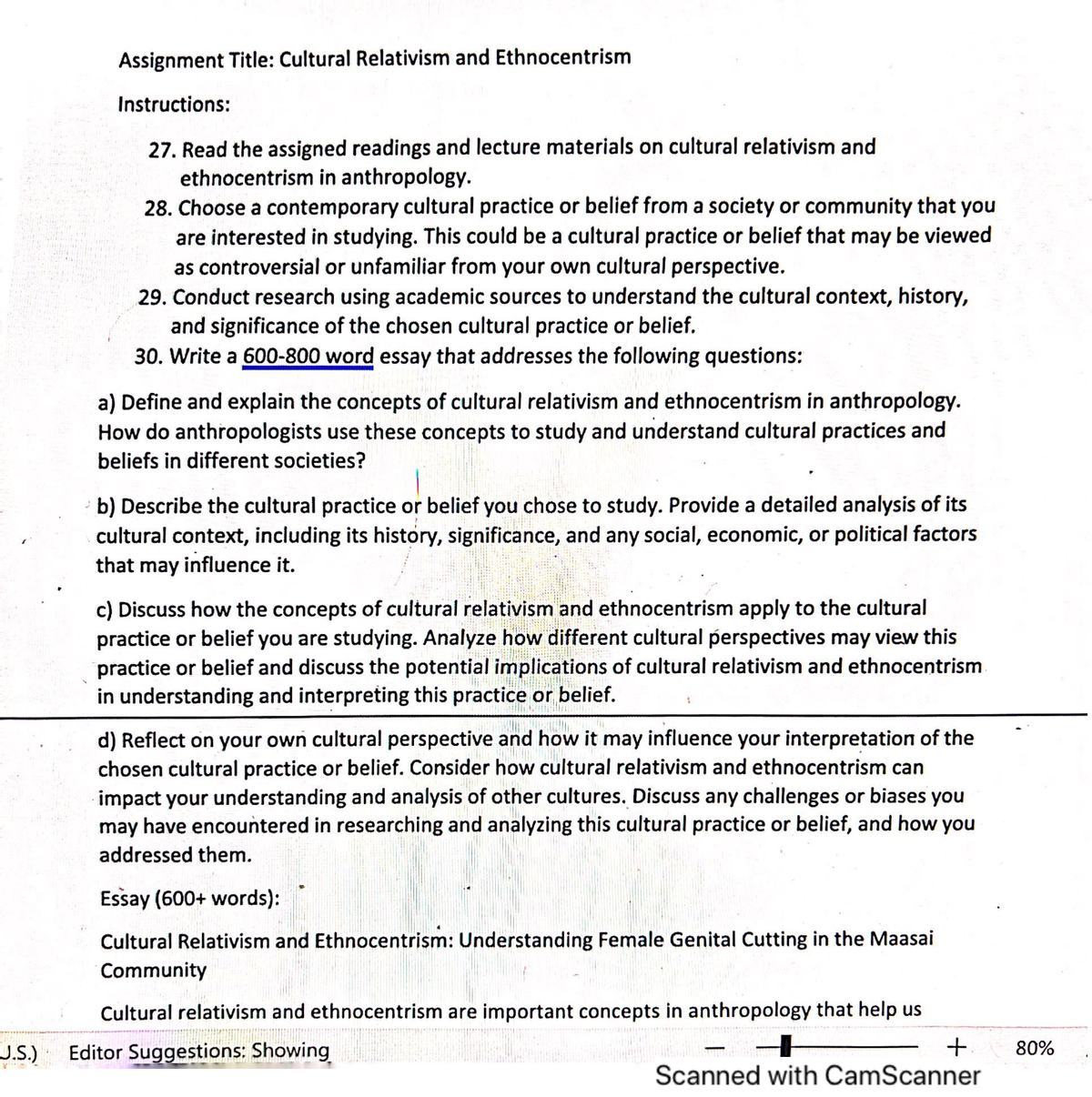 Essay Anthro - Assignment Title: Cultural Relativism and Ethnocentrism ...